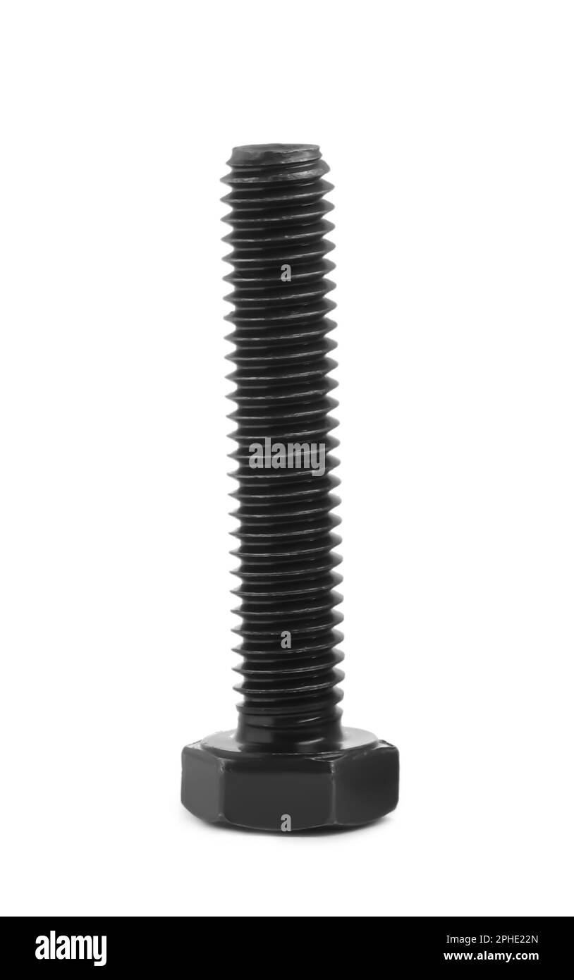 One black metal hex bolt isolated on white Stock Photo - Alamy