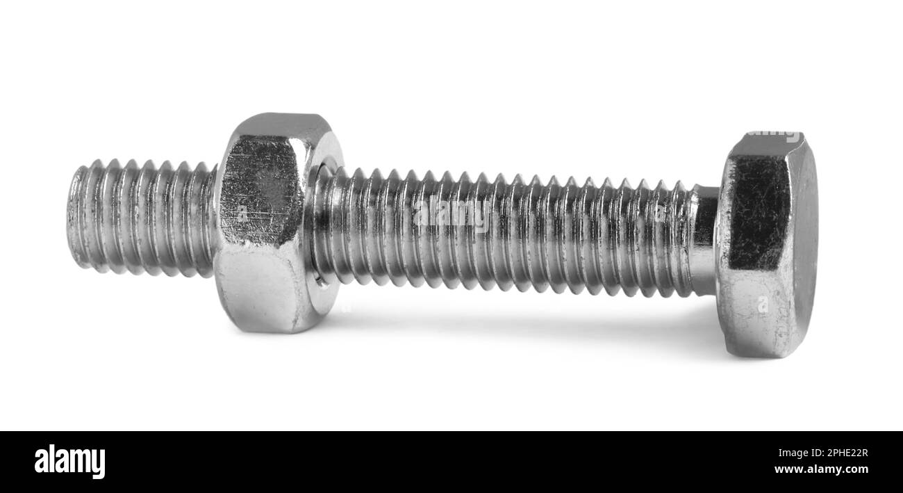 Metal bolt with hex nut isolated on white Stock Photo - Alamy