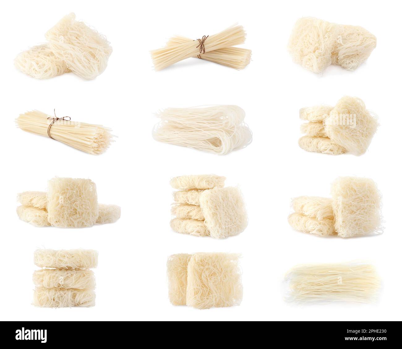 Set with dried rice noodles on white background Stock Photo - Alamy