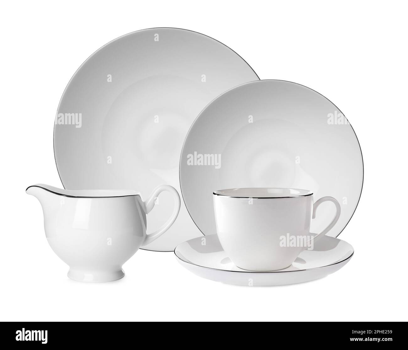 Set of beautiful ceramic dinnerware on white background Stock Photo - Alamy