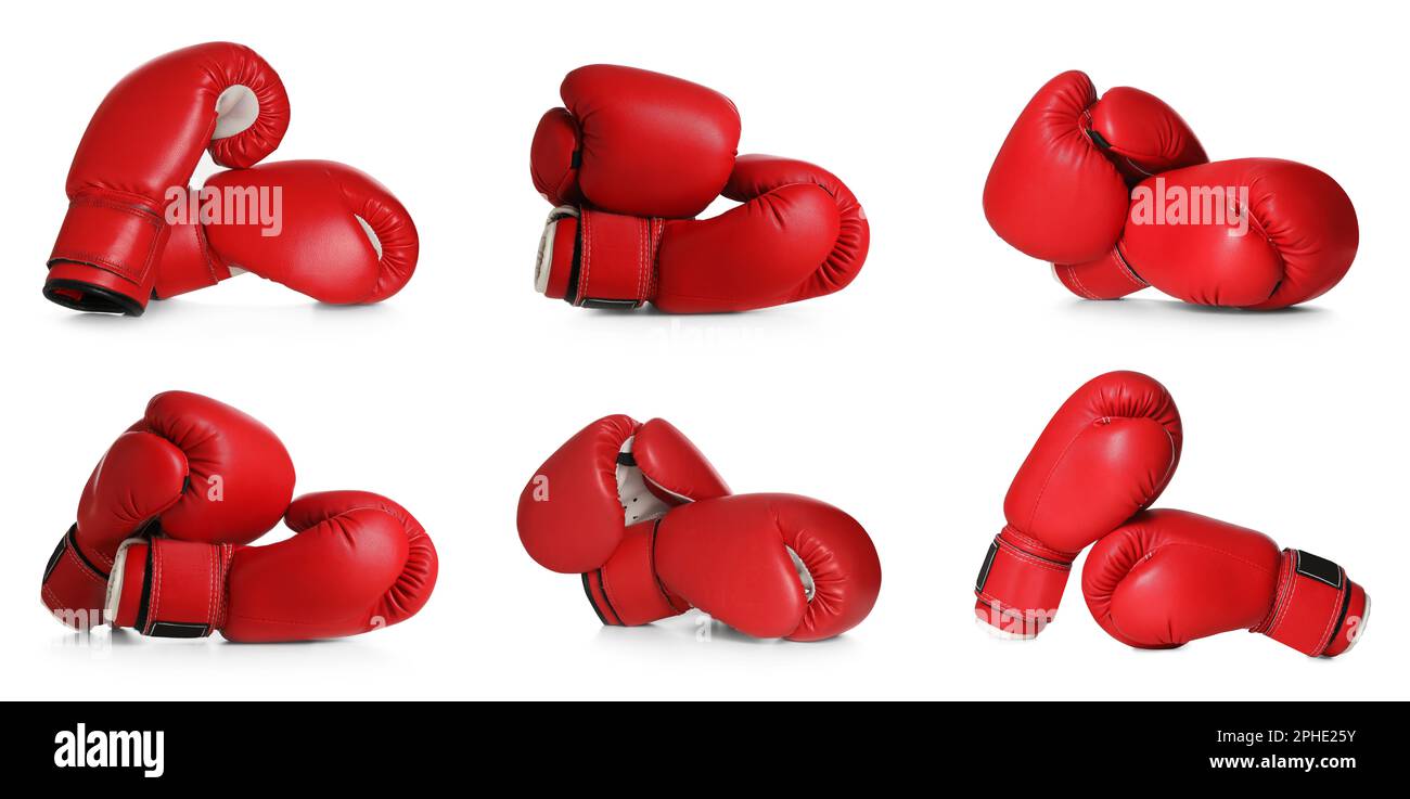 Set with red boxing gloves on white background. Banner design Stock ...