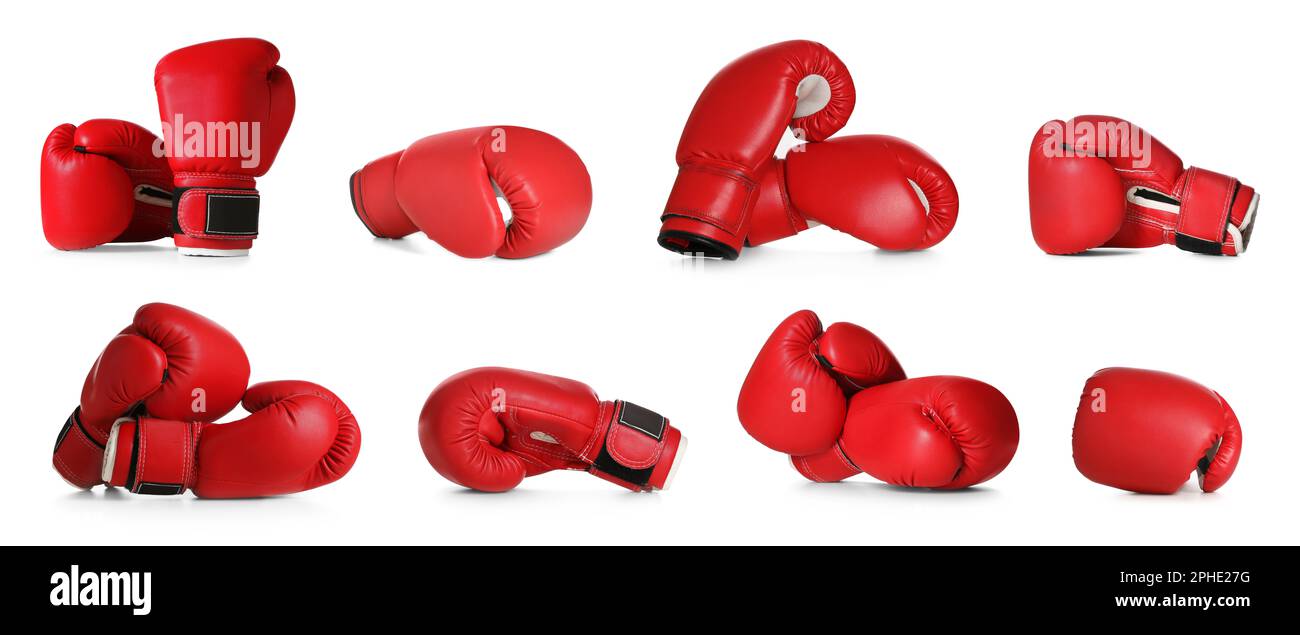 Set with red boxing gloves on white background. Banner design Stock ...