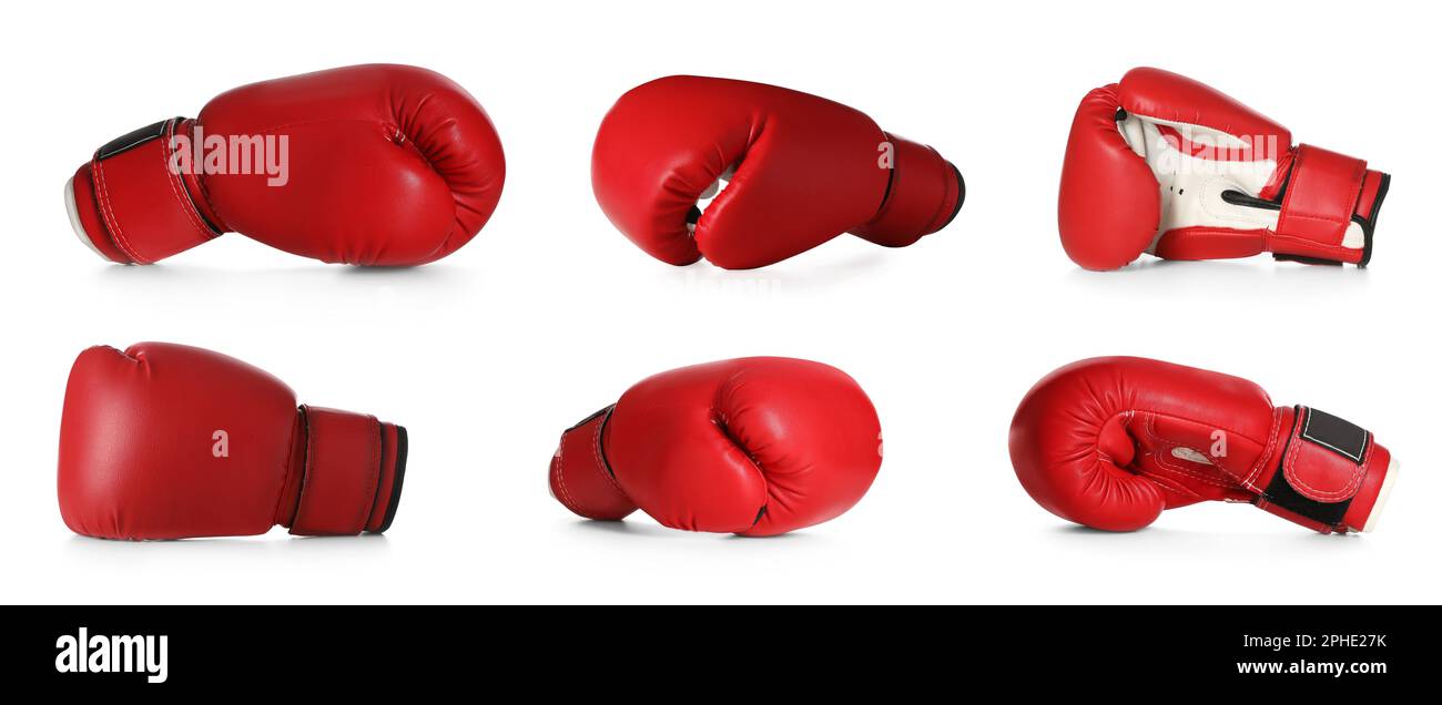 Set with red boxing gloves on white background. Banner design Stock ...