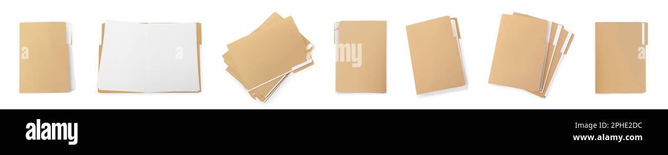 Set of files with documents on white background, top view. Banner ...