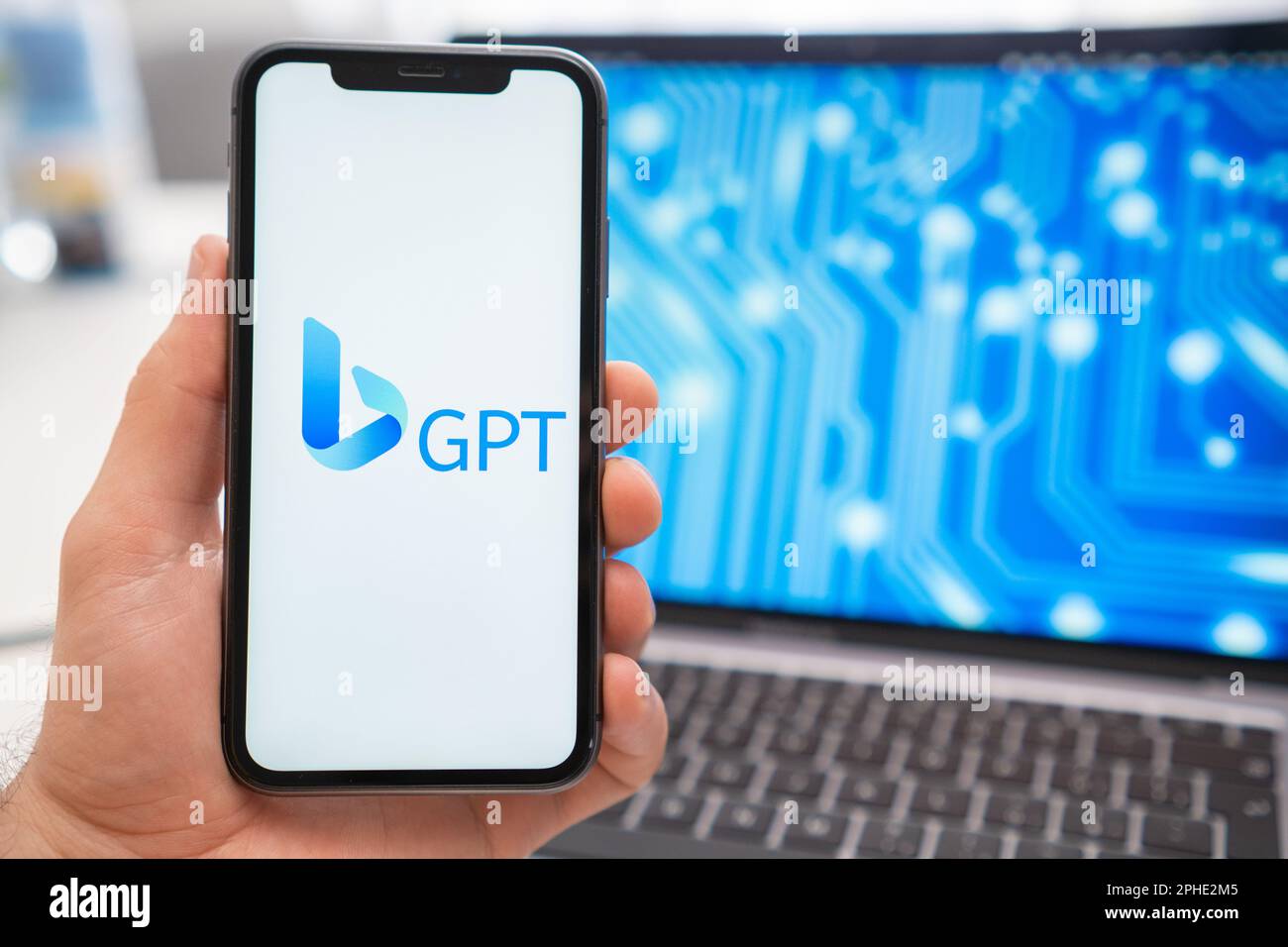 Bing GPT artificial intelligence logo on the screen of mobile phone and ...
