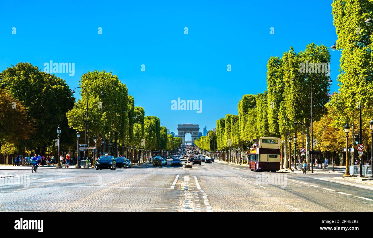 Avenue Des Champs Elysees In Paris France View Towards The Arc De