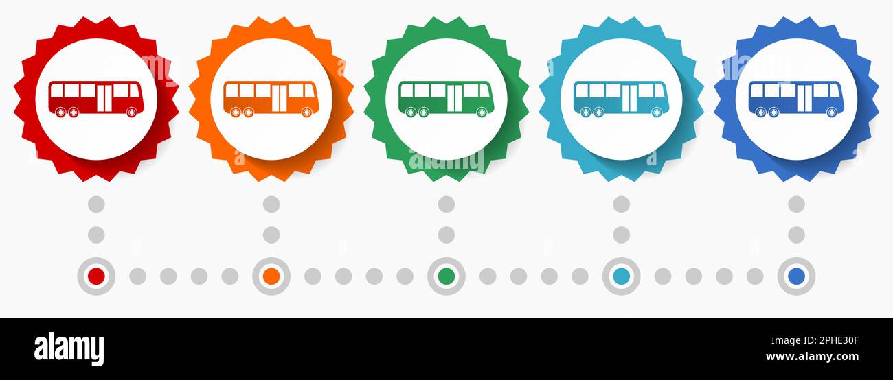 Bus vector icon set, colorful infographic template, set of flat design ...