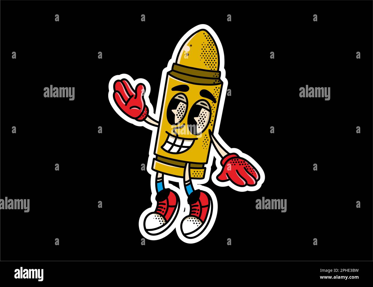 Vintage illustration mascot character sticker of flying bullet with ...