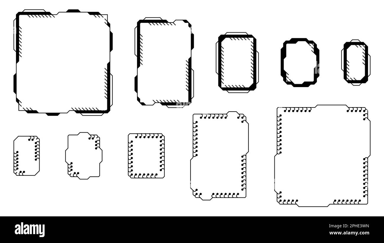 Set of tech frames isolated on white background. Hud frame with pcb ...