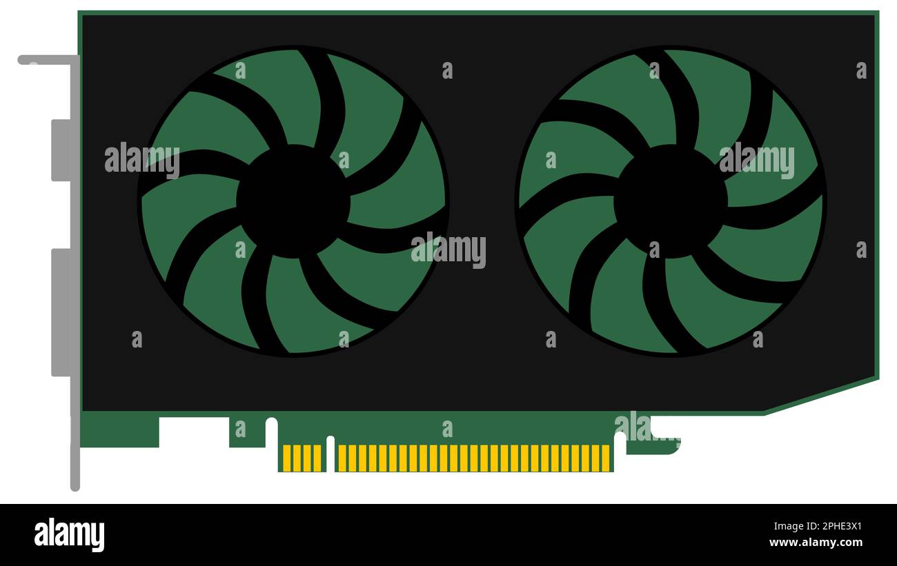 Computer graphics card for pc with two fans isolated on white ...