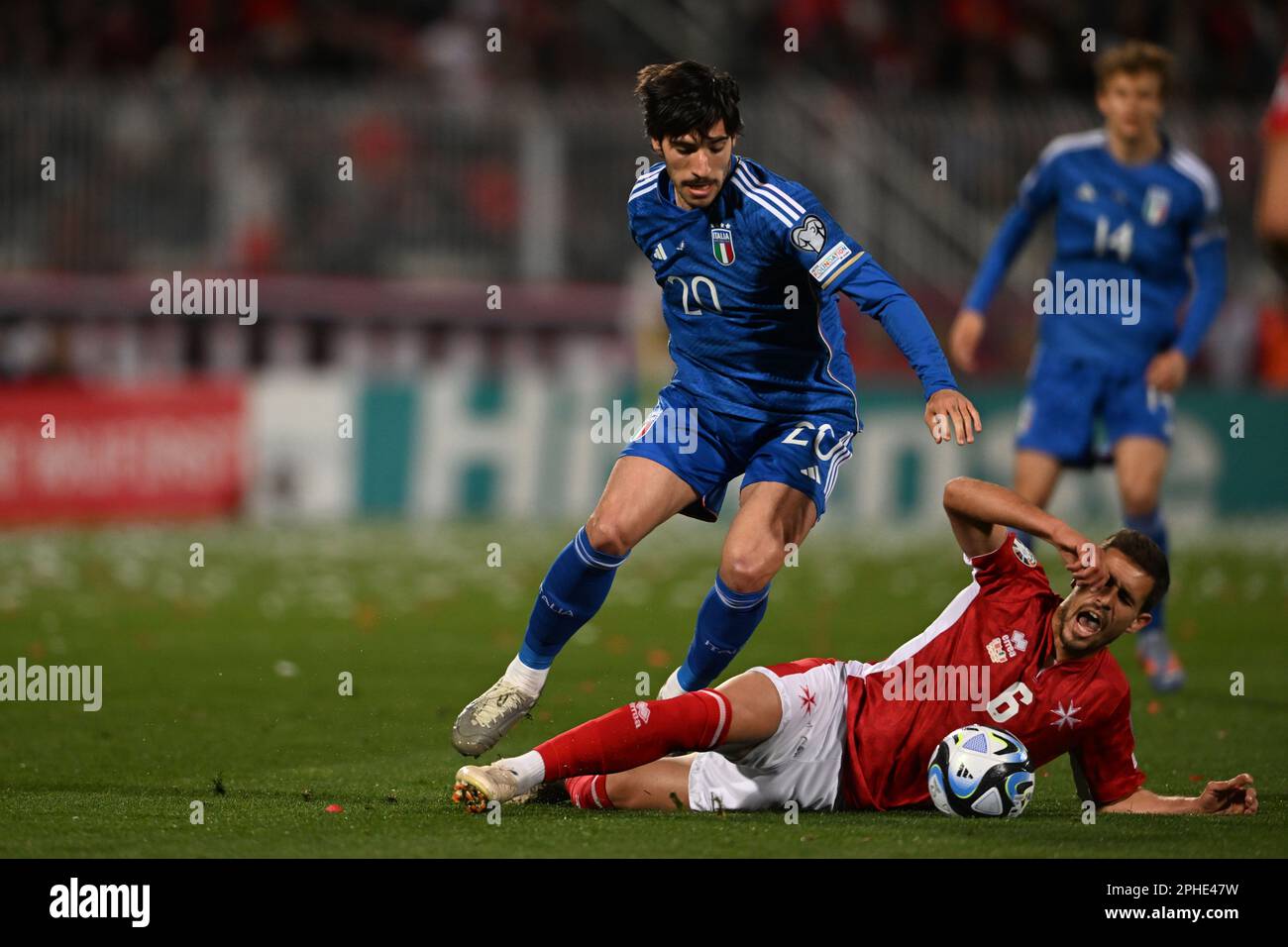 Matthew Guillaumier (Malta) Sandro Tonali (Italy) during the UEFA ...