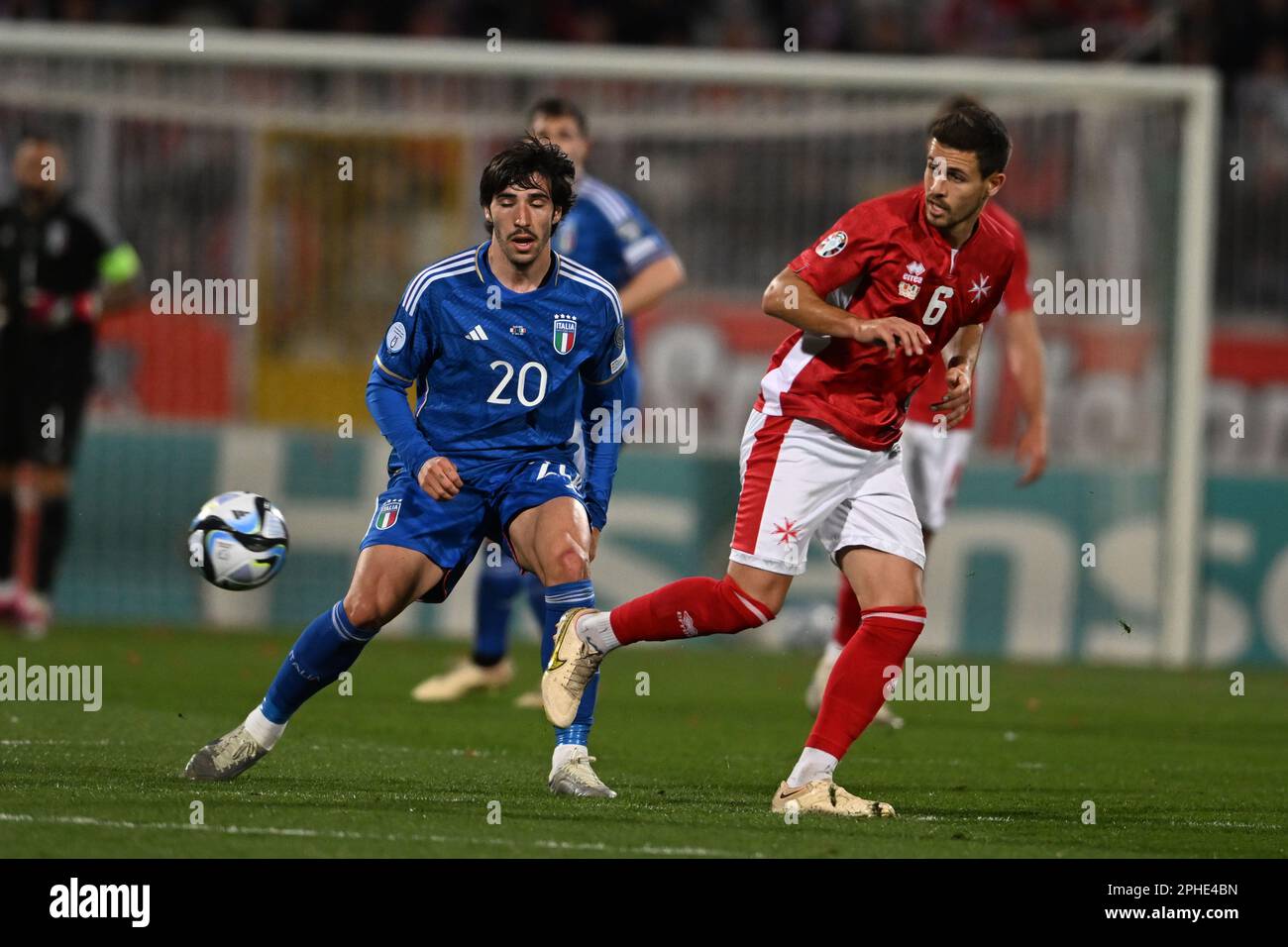 Matthew Guillaumier (Malta) Sandro Tonali (Italy) during the UEFA ...