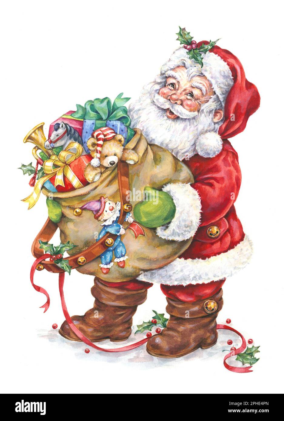 Christmas-Cute Santa carrying full sack on white pg Stock Photo - Alamy