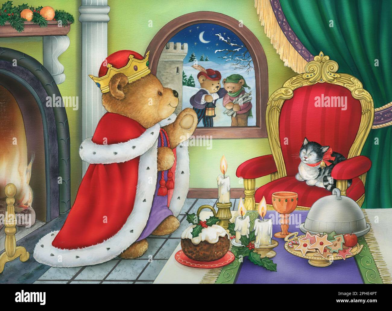Christmas-Good King Wenceslas teddy & throne with plum pudding looking ...