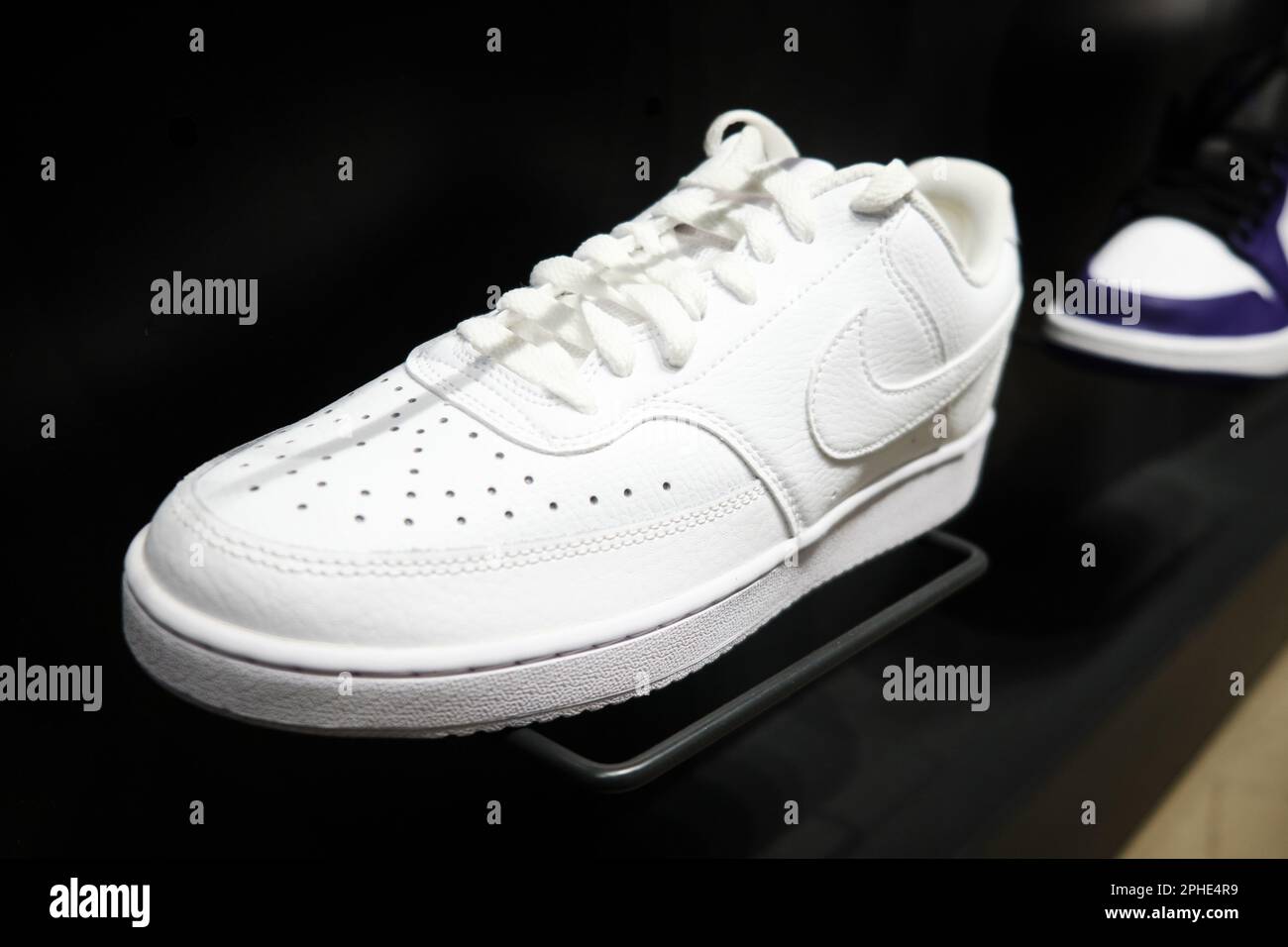 White Nike Court Vision low sneakers at retail store display. Mersin ...