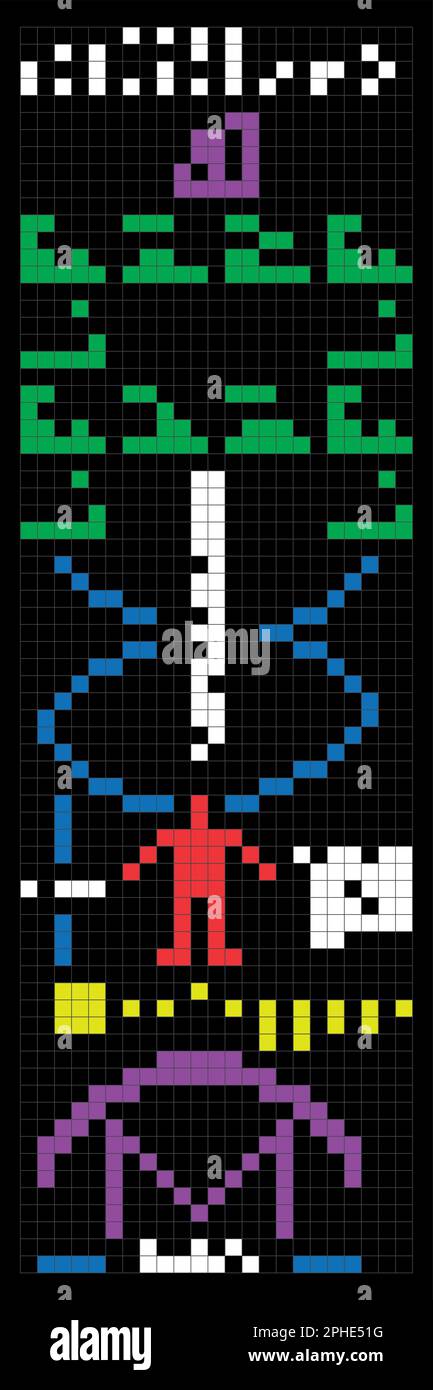 Arecibo message image radio telescope sent into space, vector ...
