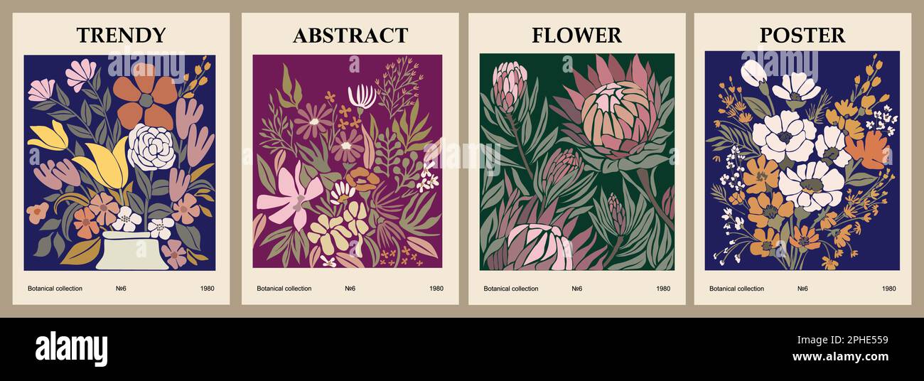 Set of abstract Flower Market posters vector art Stock Vector Image ...