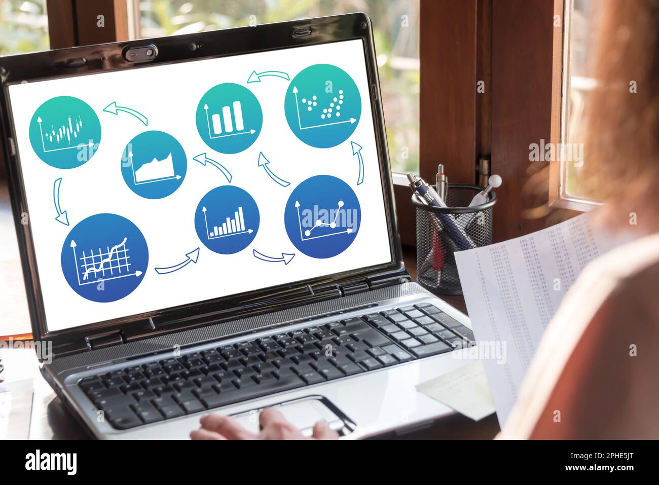Laptop screen showing business analysis concept Stock Photo - Alamy