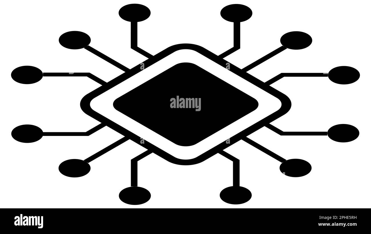 Silhouette Of Simple Isometric Schematic Chip Or Component For Microcircuits Isolated On White
