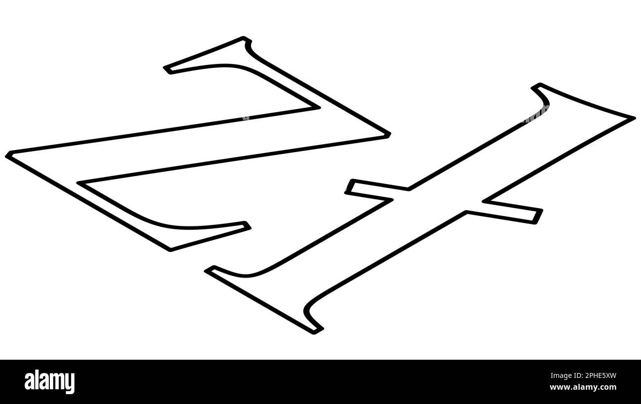 Polish zloty PLN currency sign black outline isometric top view ...