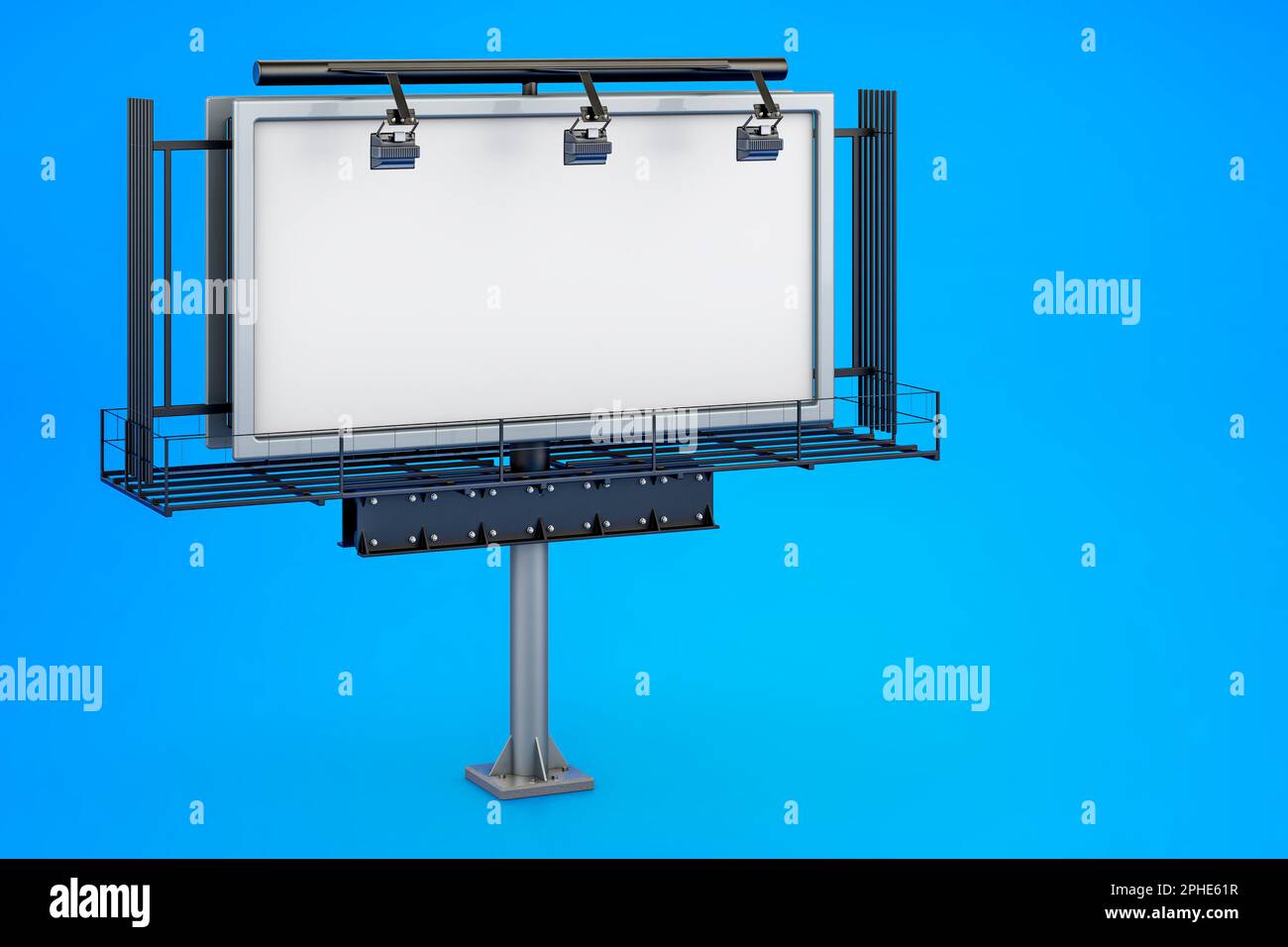 Empty outdoor advertising billboard on blue background, 3D rendering ...
