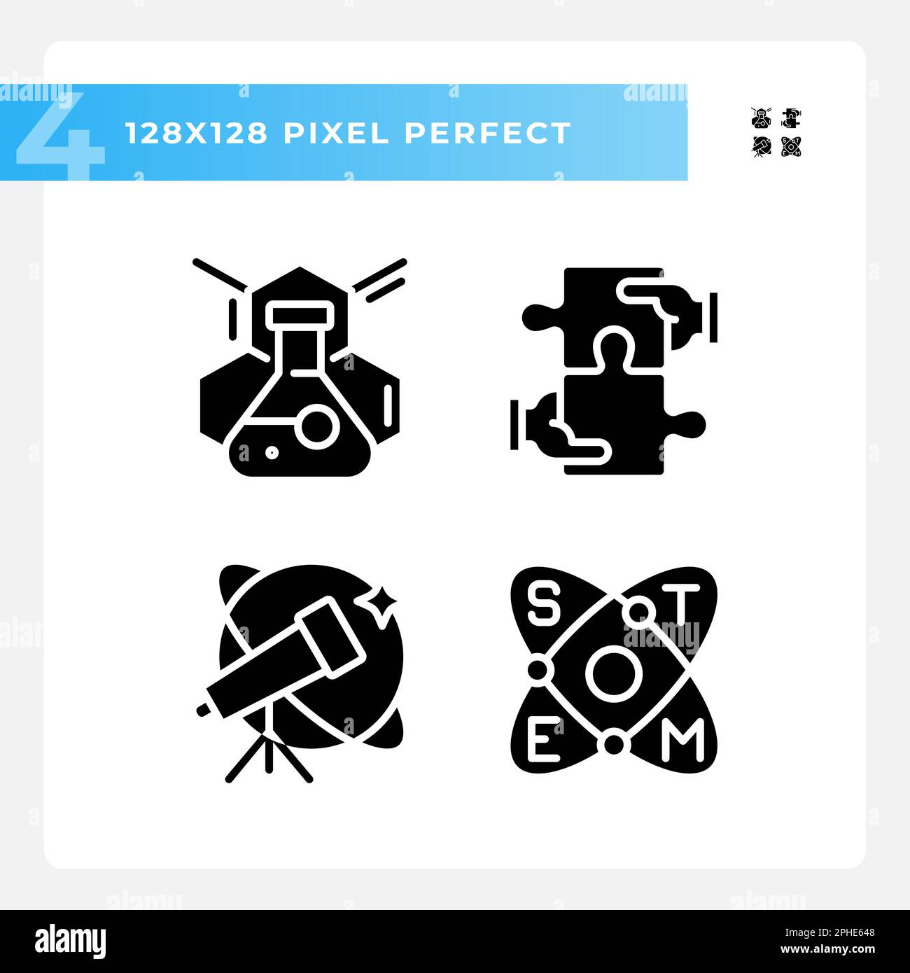 STEM impact on education pixel perfect black glyph icons set on white ...