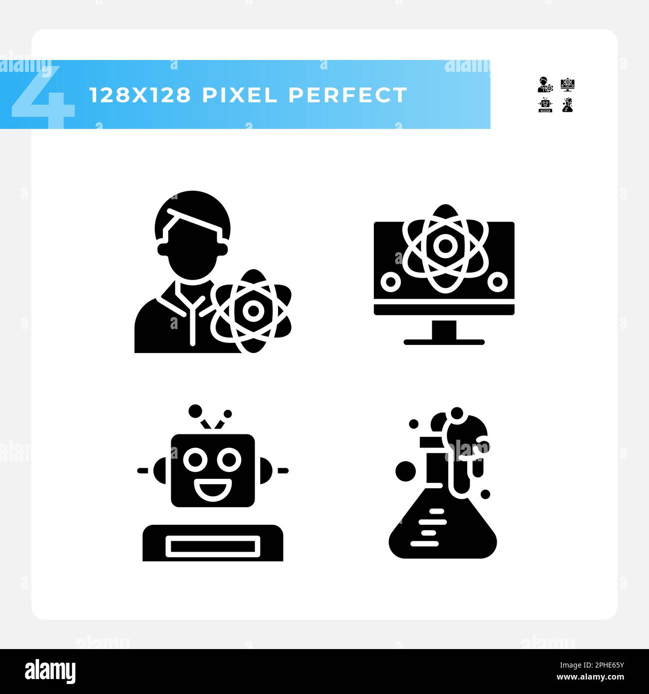 STEM technology and AI pixel perfect black glyph icons set on white space Stock Vector Image ...