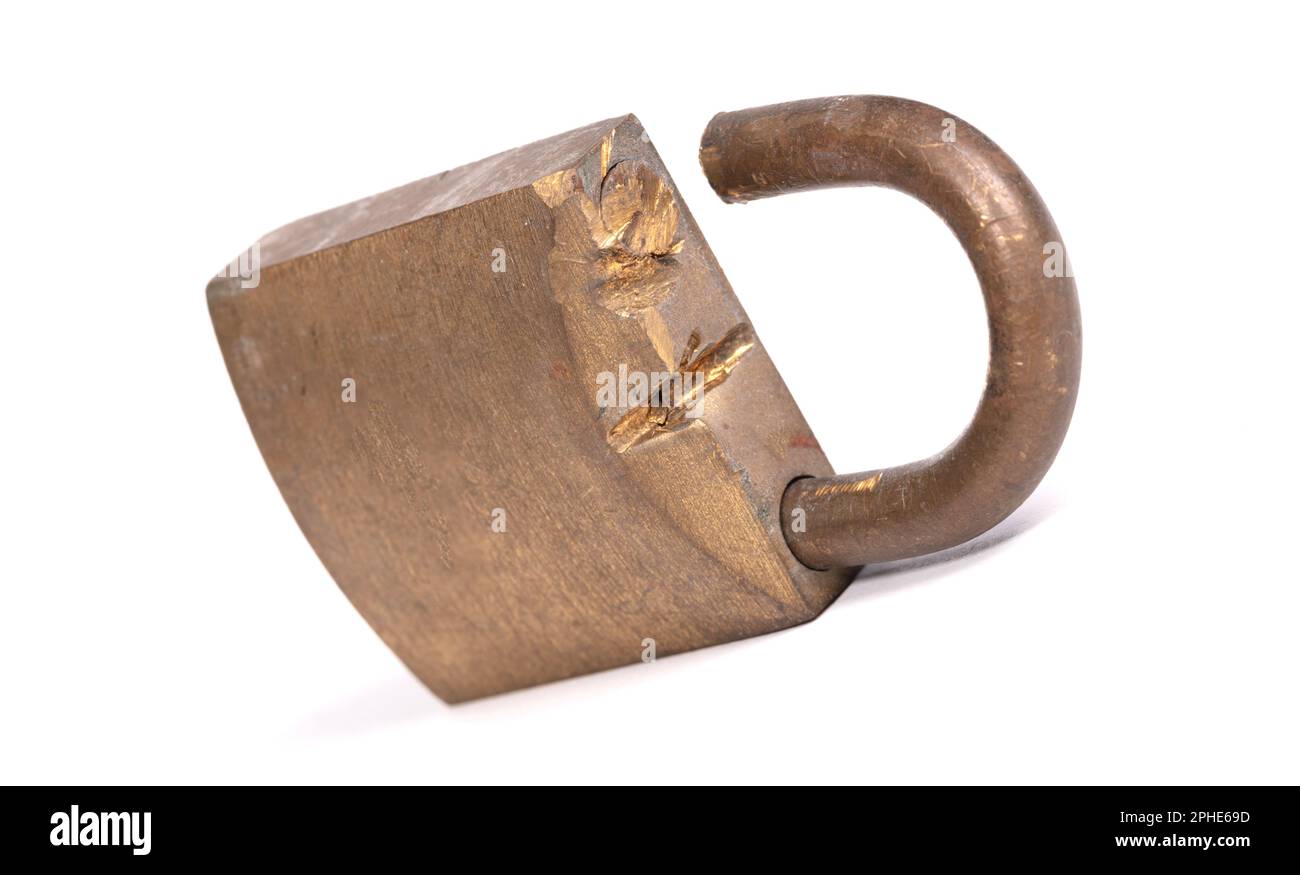 Image of a broken lock with a white background Stock Photo - Alamy