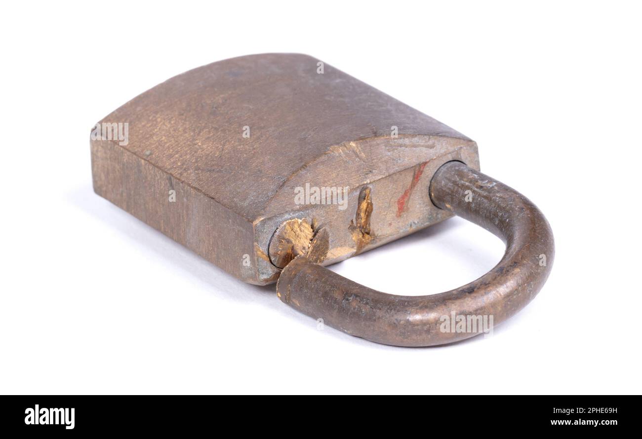 Image of a broken lock with a white background Stock Photo - Alamy