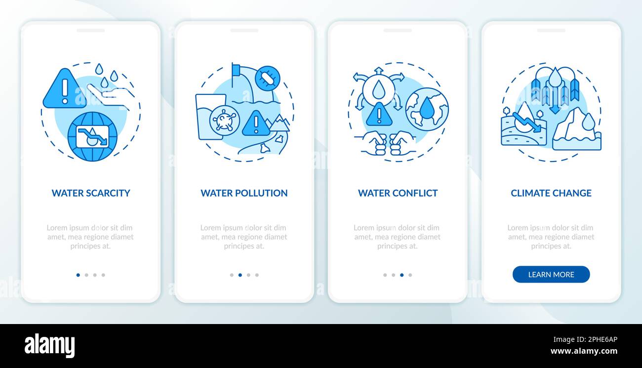 Water Source Threats Blue Onboarding Mobile App Screen Stock Vector