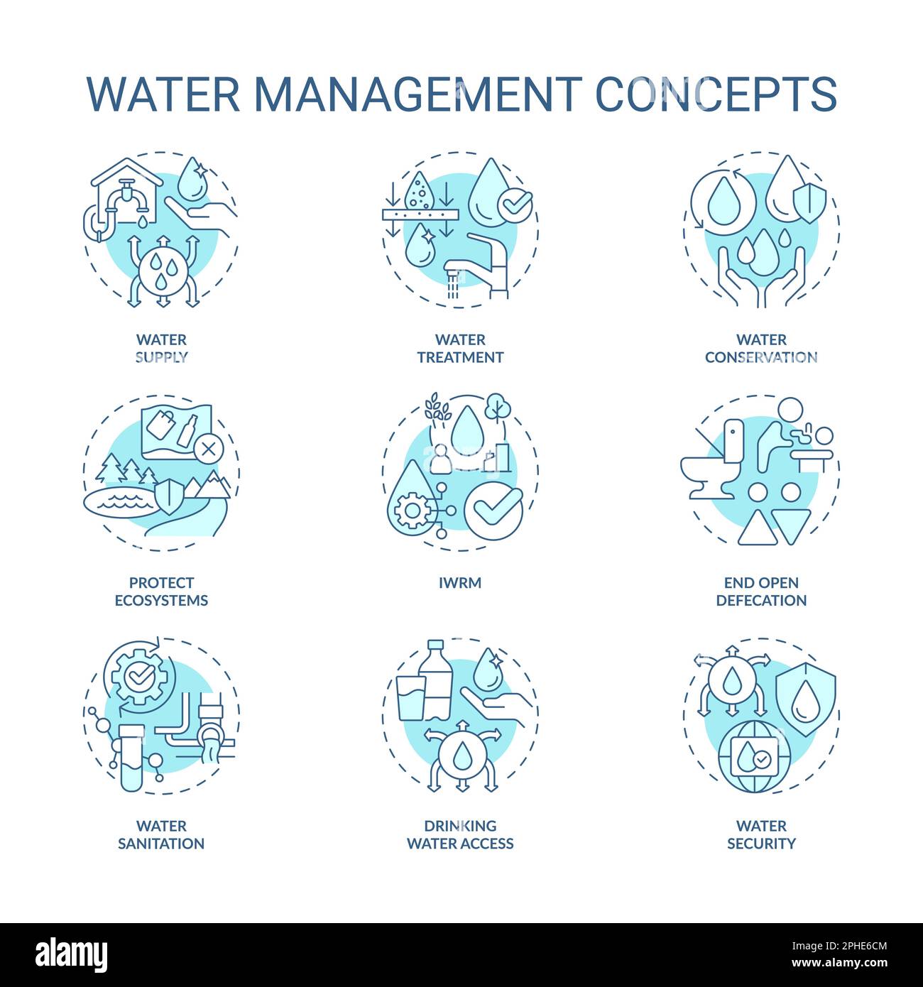 Water management turquoise concept icons set Stock Vector Image & Art ...