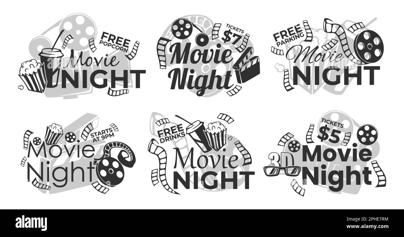 Movie Night Clipart Black And White Movie Night Illustration, Film