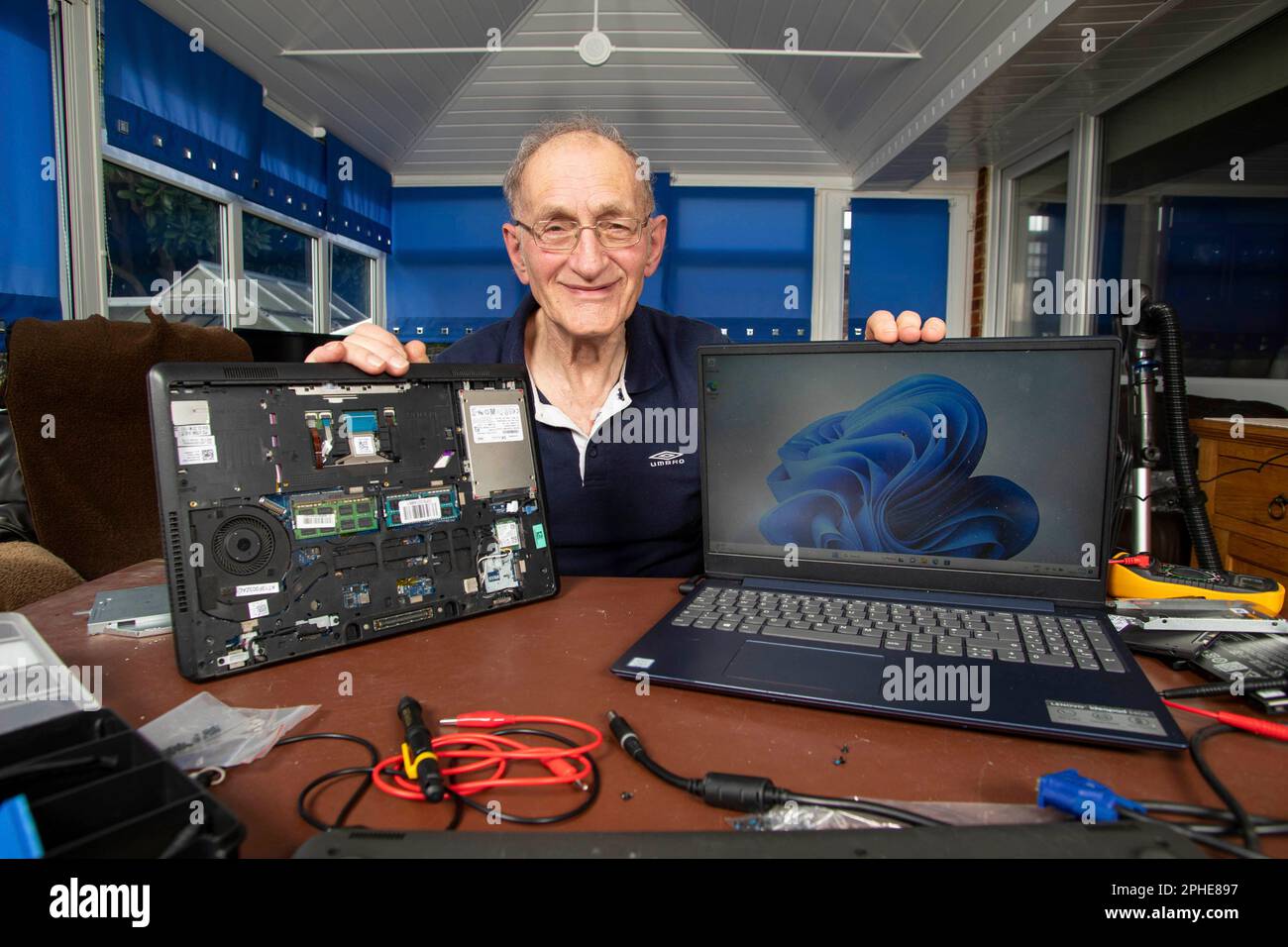 EDITORIAL USE ONLY Howard Bretman, 80, from Horley, who repairs his ...