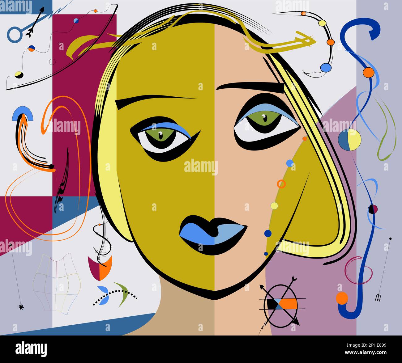 Colorful abstract woman portrait,cubism art style on different ...