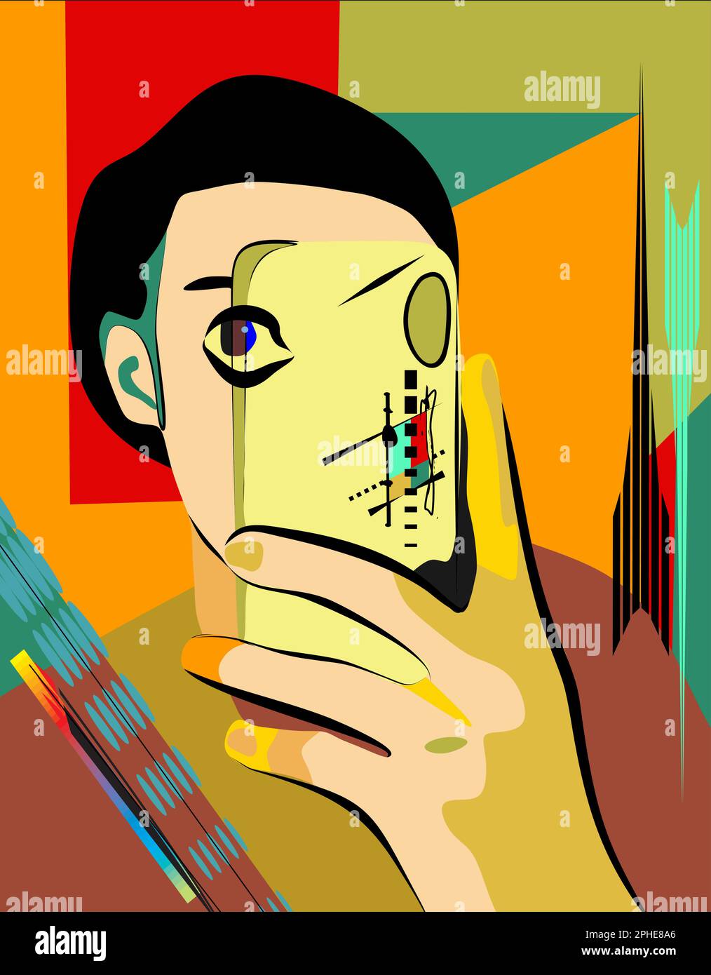 Colorful abstract background, cubism art style,boy makes self-timer ...