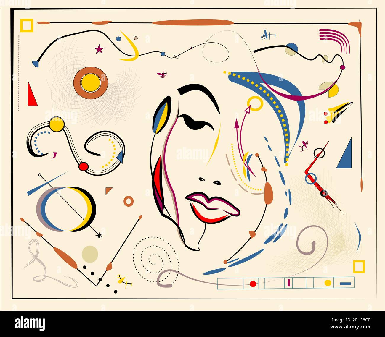 Abstract beige background ,stylized woman face , expressionism art ...