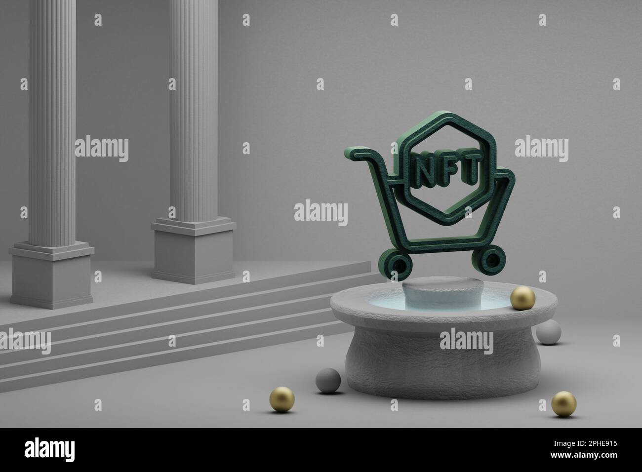 Beautiful abstract illustrations Green NFT Shopping Cart symbol icon on ...