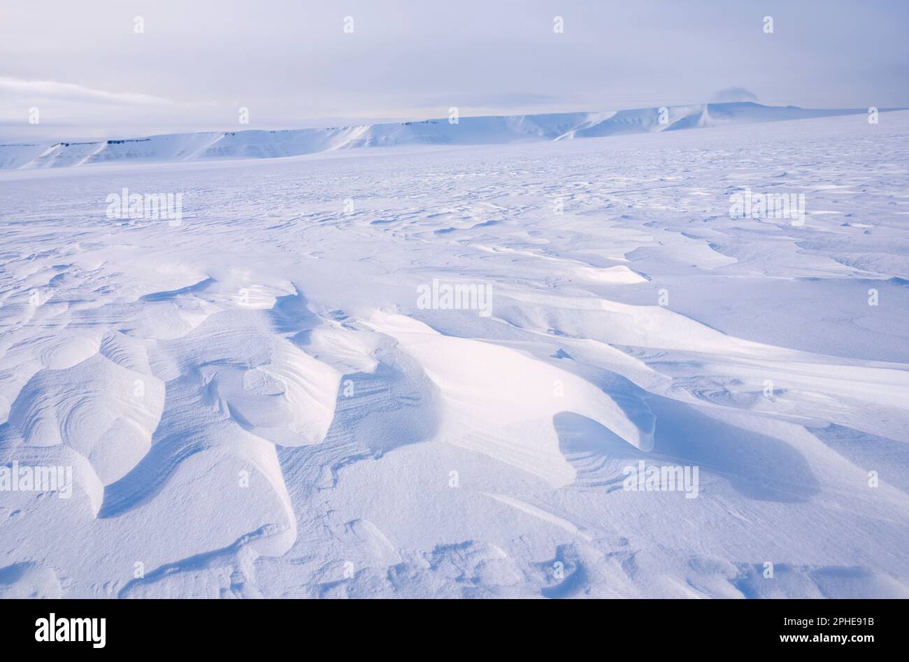 Landscape with Sastrugi between glaciers Rabotbreen and ...