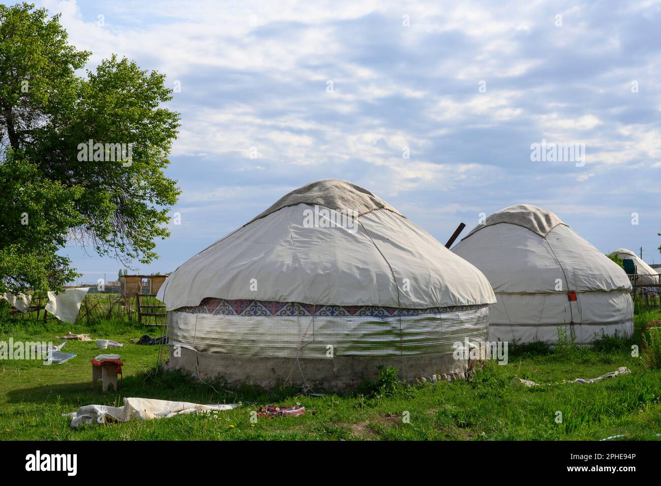 Kyrgyz village with national traditional yurts for a nomadic lifestyle ...