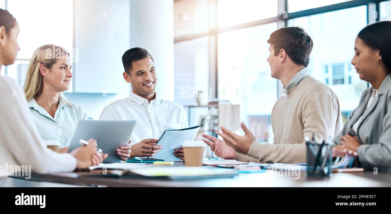 Business meeting, planning and people teamwork, discussion and workflow ...