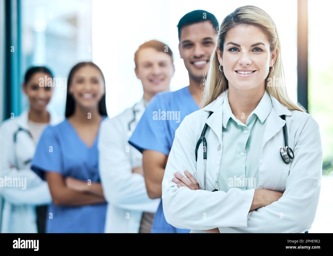 Proud portrait, team of doctors with healthcare service, leadership and happy teamwork in ...