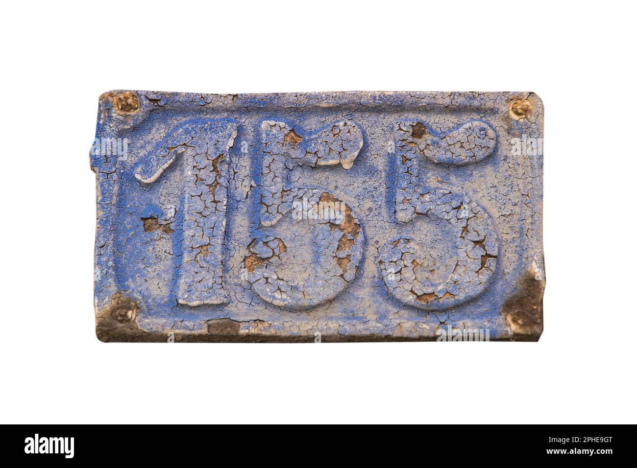 Old retro weathered cast iron plate with number 155 closeup isolated on ...