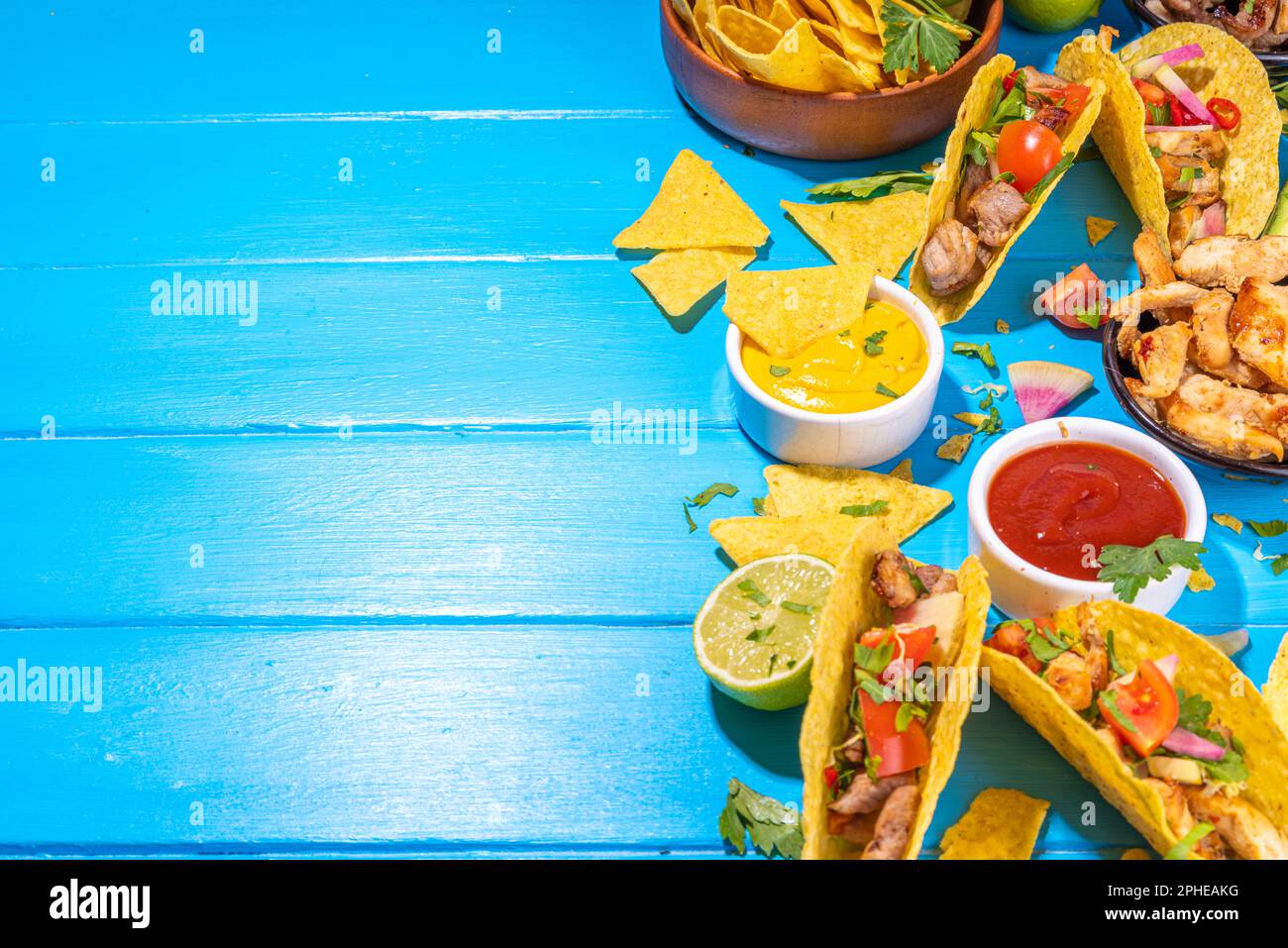 Traditional Mexican street food, fast food background, corn Taco ...