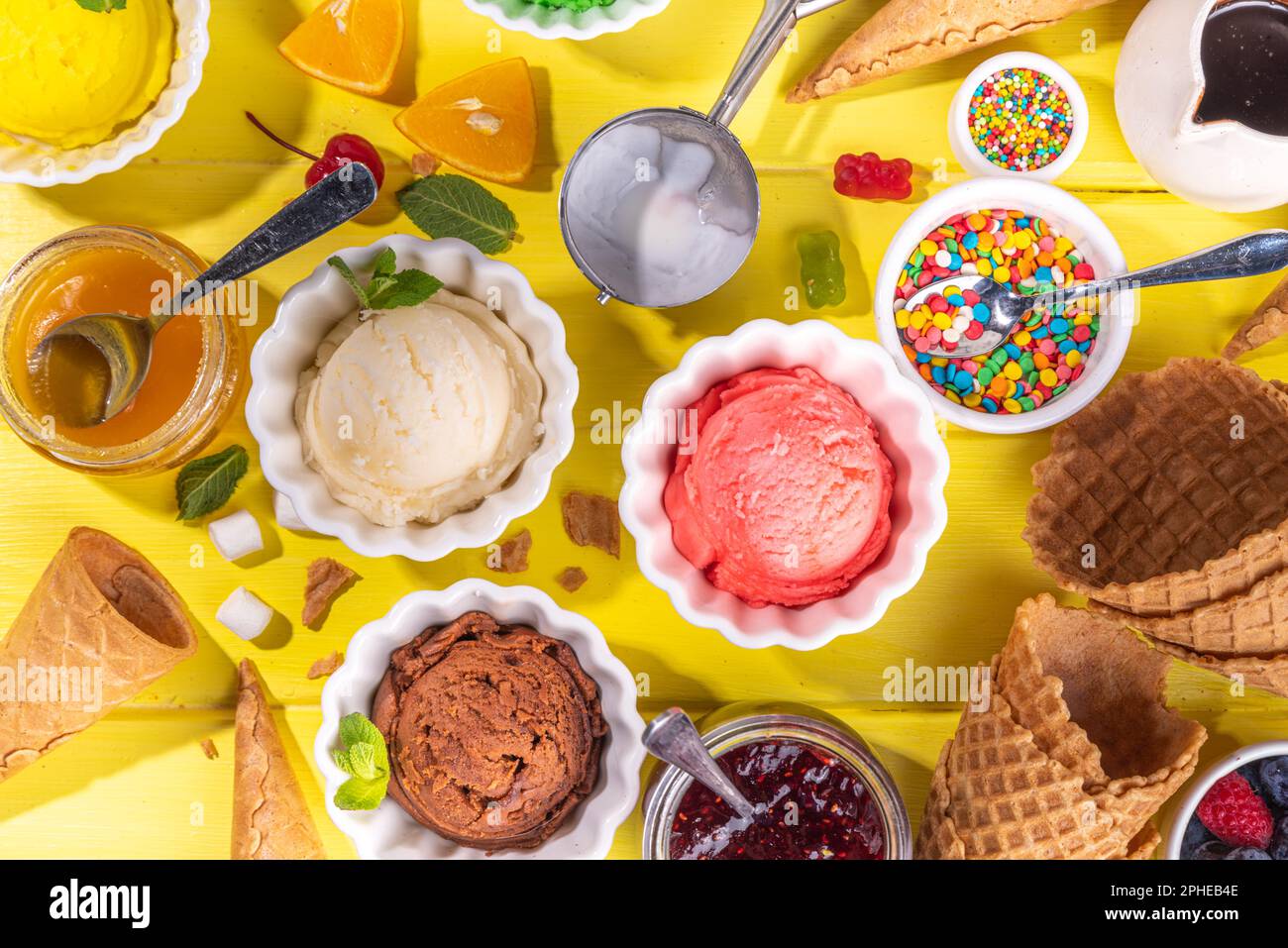 Ice cream festival background, Summer ice cream buffet with various ...