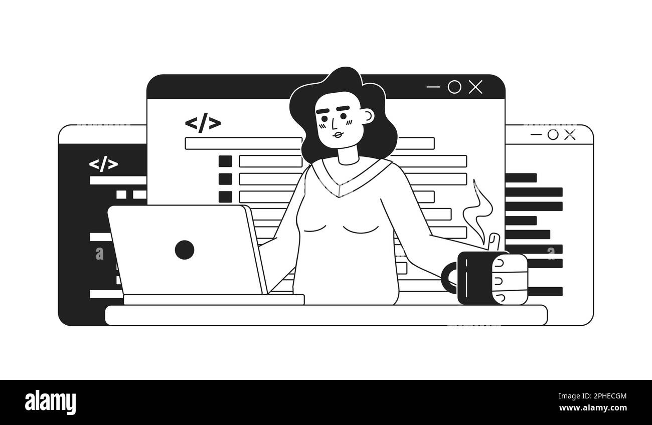 Writing code job black and white concept vector spot illustration Stock ...