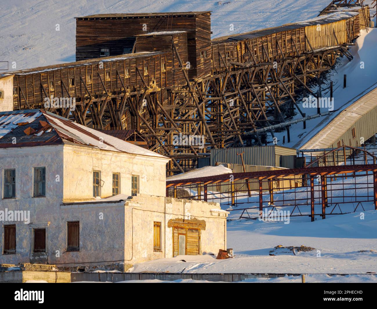 Covered access to the mine, once with a railway. Pyramiden, abandoned ...