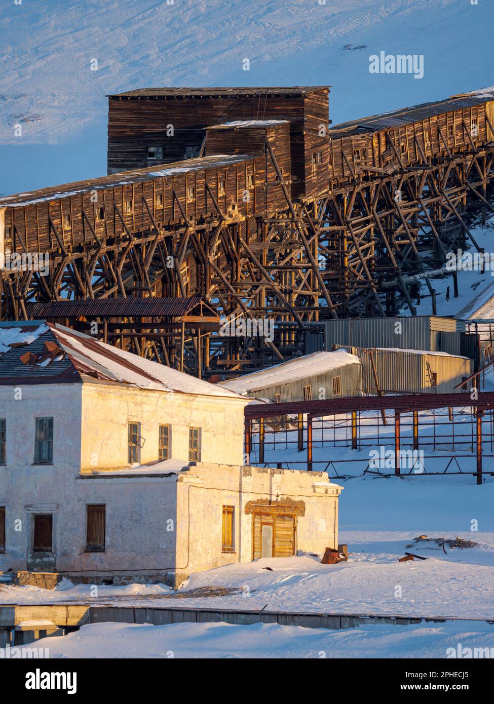 Covered access to the mine, once with a railway. Pyramiden, abandoned ...