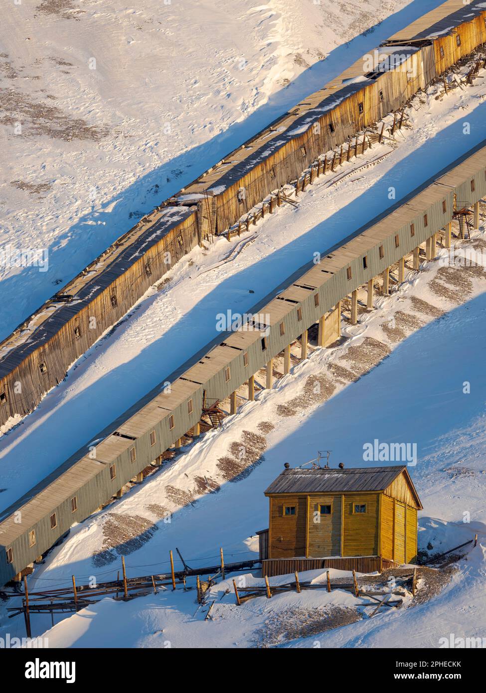 Covered access to the mine, once with a railway. Pyramiden, abandoned ...