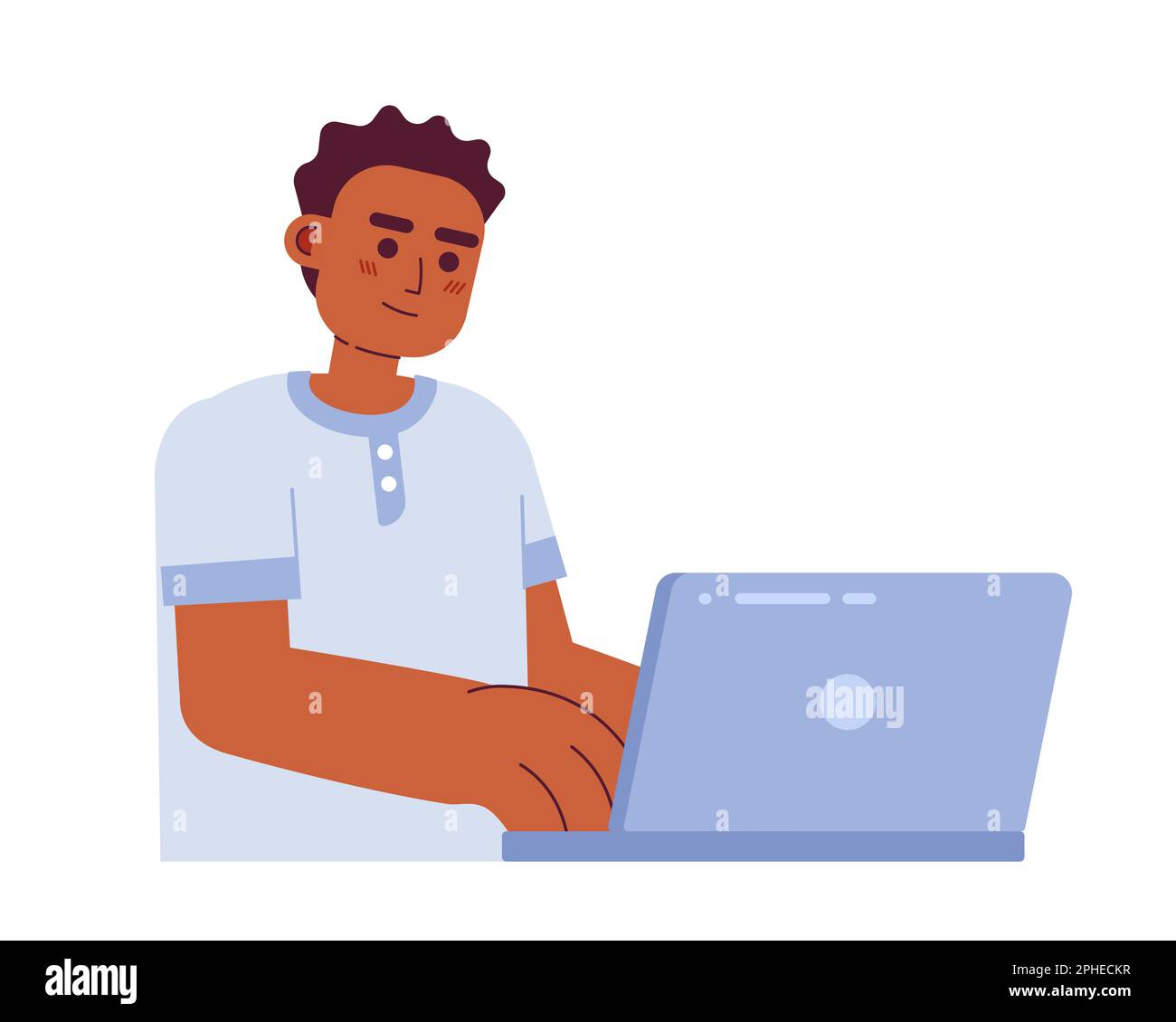 Professional programmer typing on laptop semi flat color vector ...