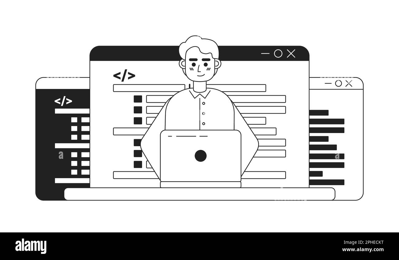 Coding career black and white concept vector spot illustration Stock ...